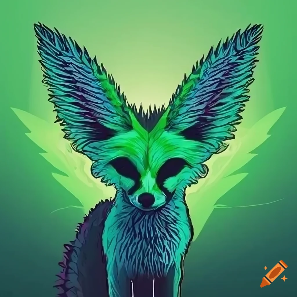 Magical fennec fox with vibrant colors and leaves in its fur on Craiyon
