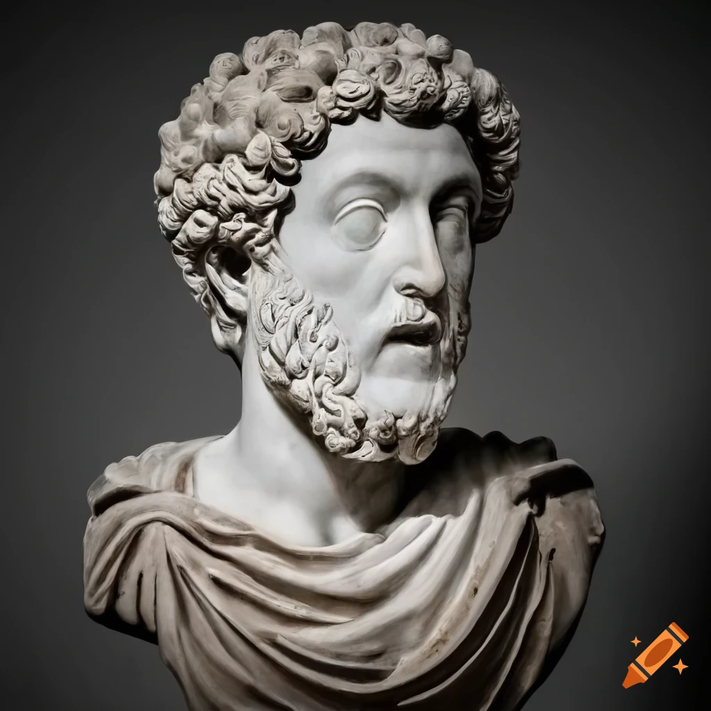Portrait of greek philosopher marcus aurelius in grey tones on Craiyon