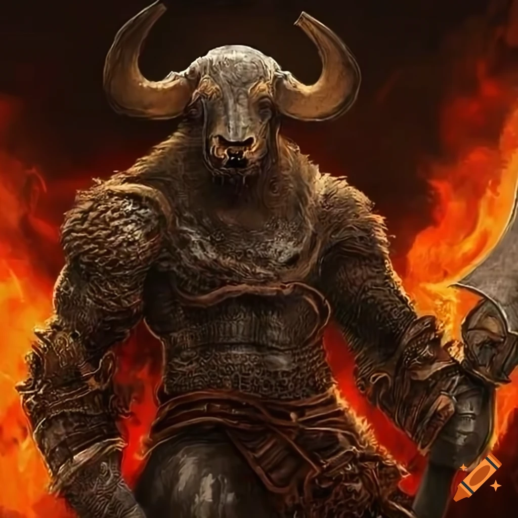 Minotaur warrior in chainmail armor with battle axe on Craiyon