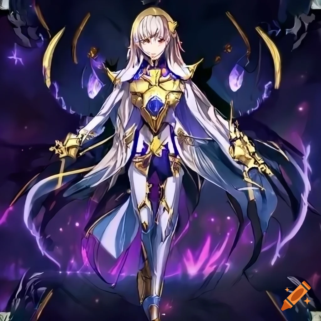 Celestial armored overlord in anime-style full body portrait on Craiyon