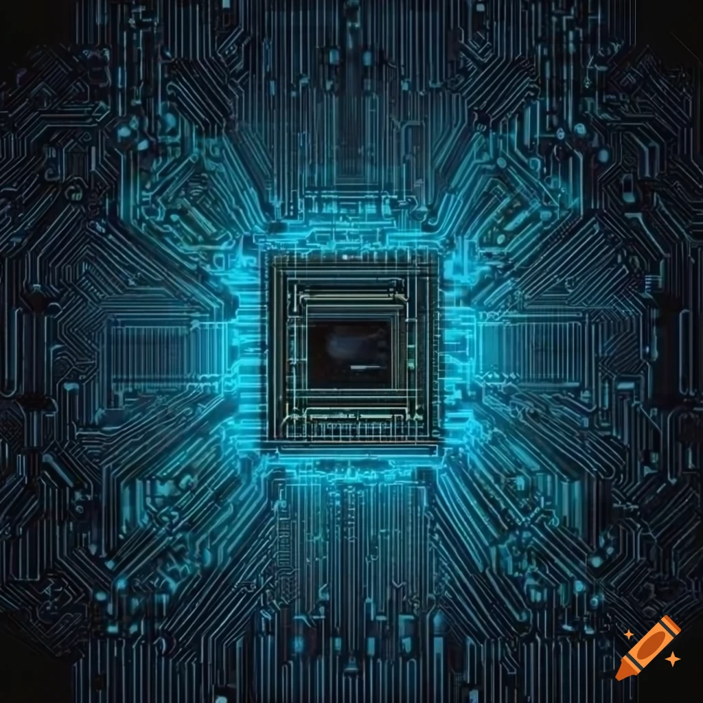 Advanced circuitry and sleek CPU designs on tech-themed wallpaper on Craiyon