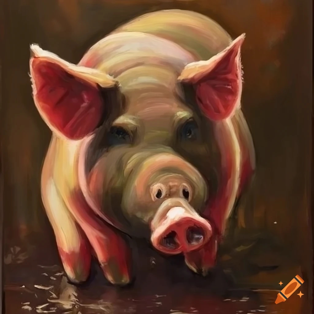 Pig enjoying mud in an oil painting on Craiyon