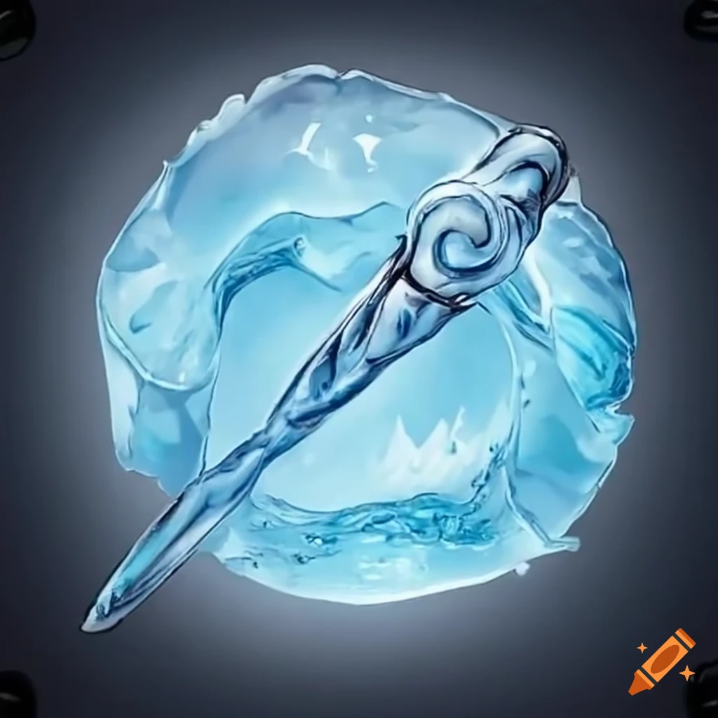 Ice wand with intricate ice details in a circular frame on Craiyon