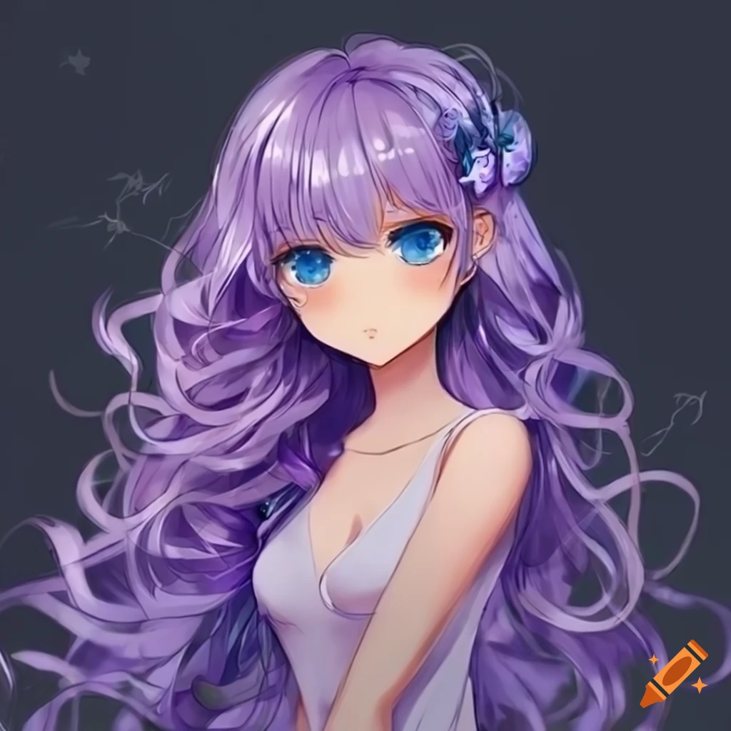 Anime Girl With Wavy Lavender Hair And Bright Blue Eyes On Craiyon