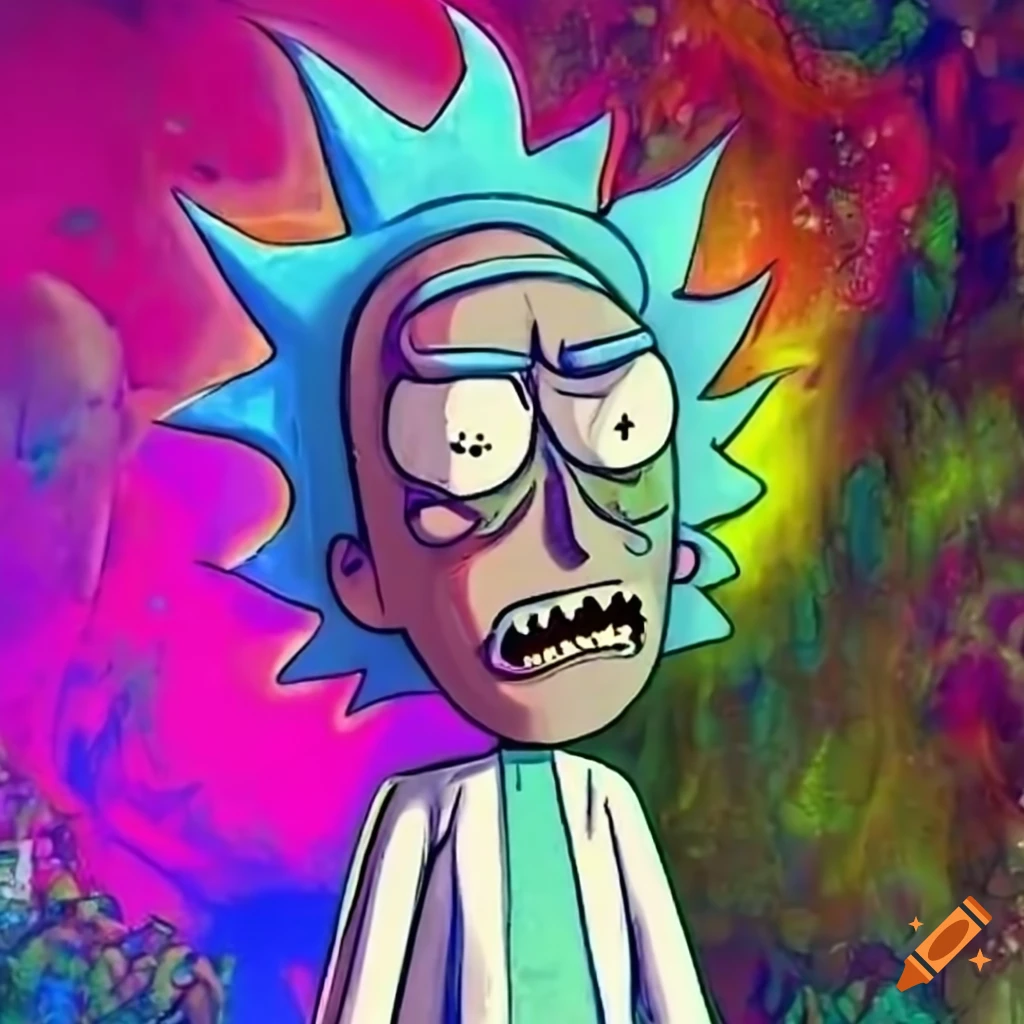 Trippy art depicting rick from rick and morty on Craiyon