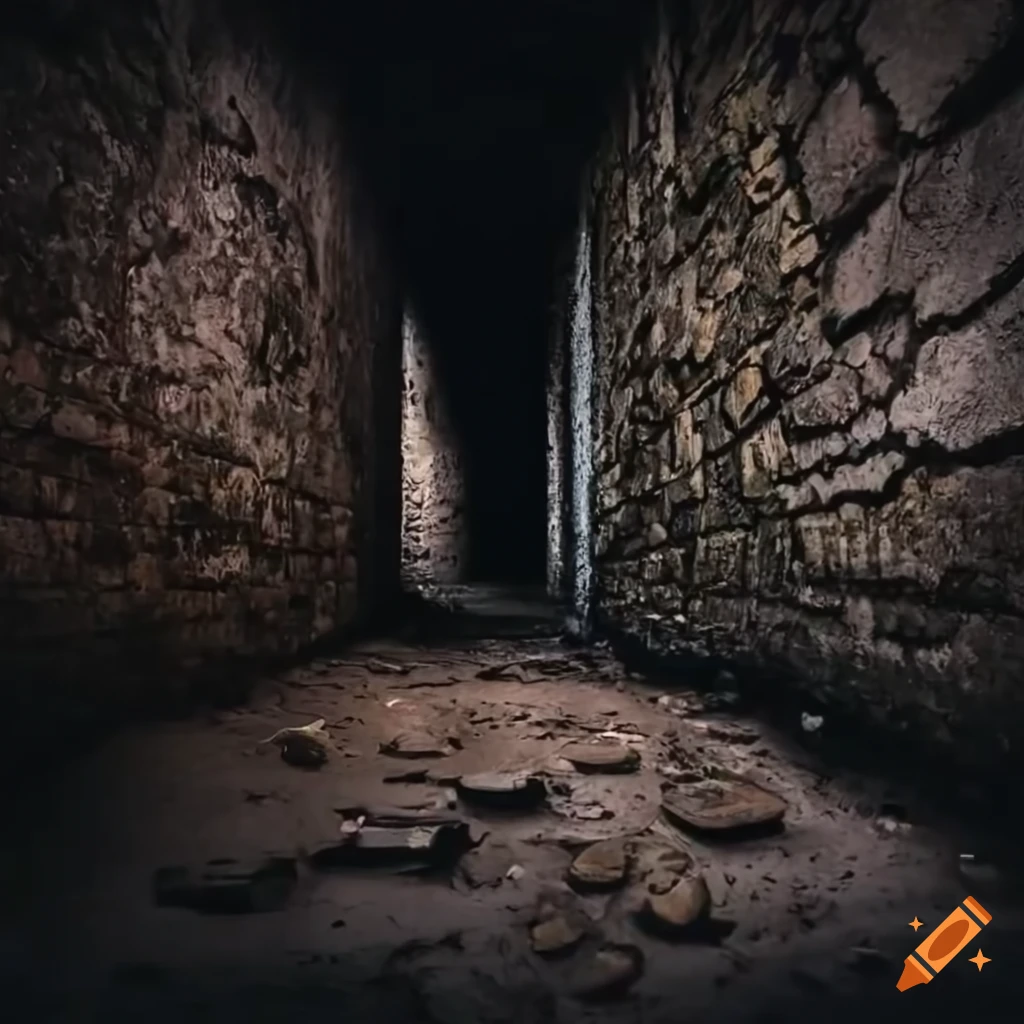Mysterious underground sewer hallway with smooth stone walls on Craiyon