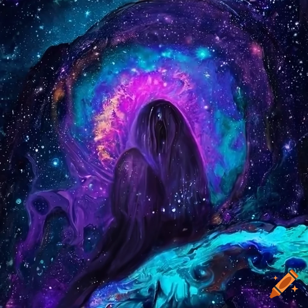 Galactic abyss with a blue-violet galaxy in a rose painting by various ...