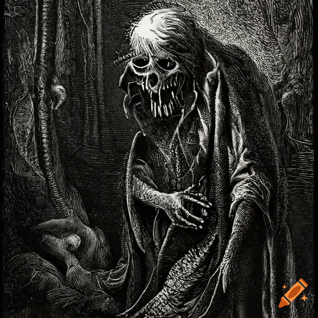 Black and white engraving of 'the nightmare' by gustav dore on Craiyon