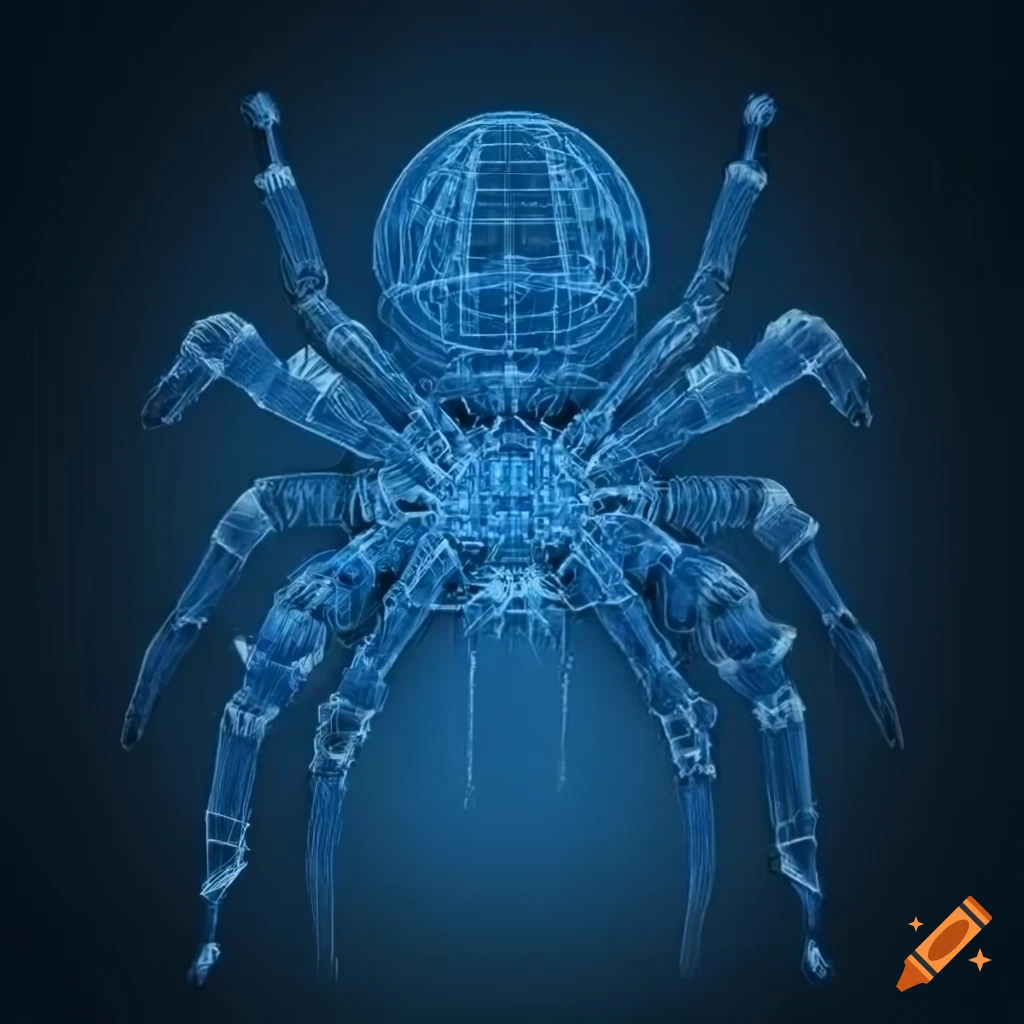 Detailed spider engineering blueprint with x-ray and scifi elements on ...