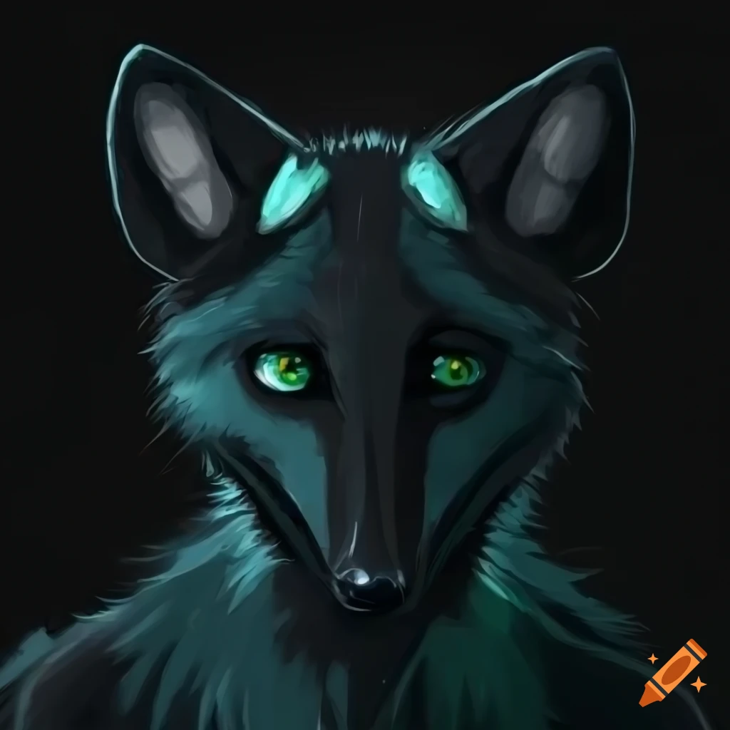Anthropomorphic black fox with green eyes in stellaris style on Craiyon