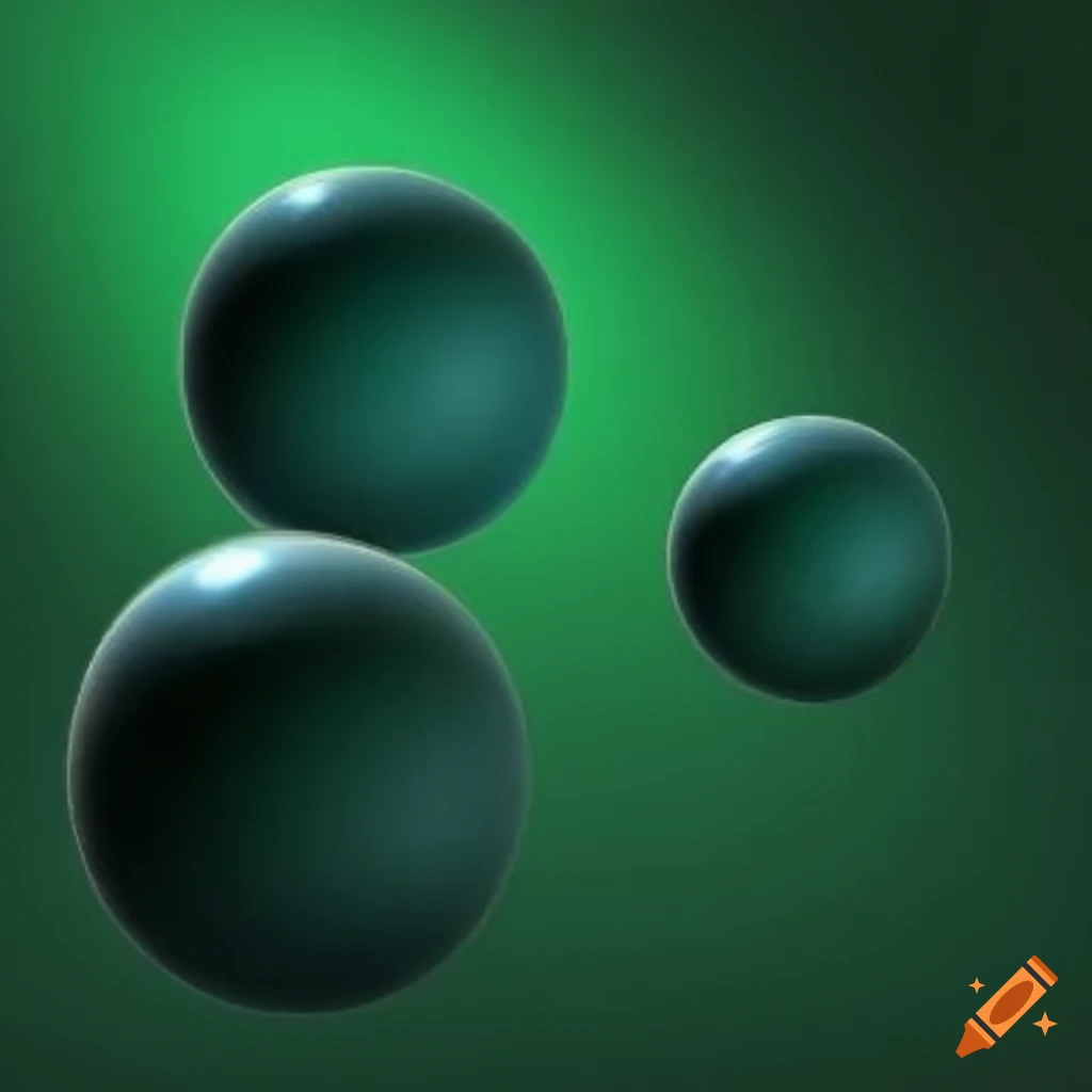 Three different-sized spheres with a green-themed background on Craiyon