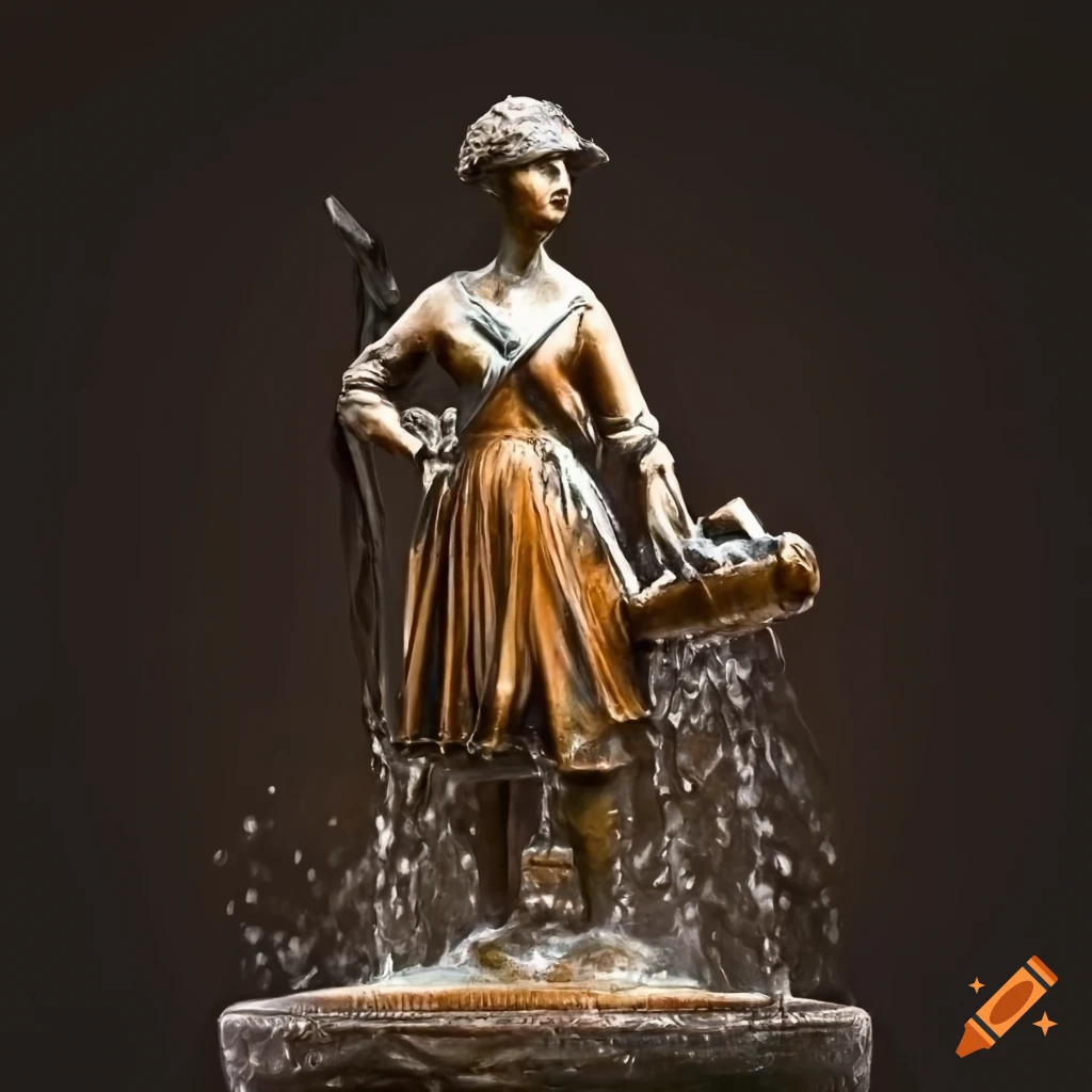 Bronze statue of Molly Pitcher with a cannon ramrod at a historical ...