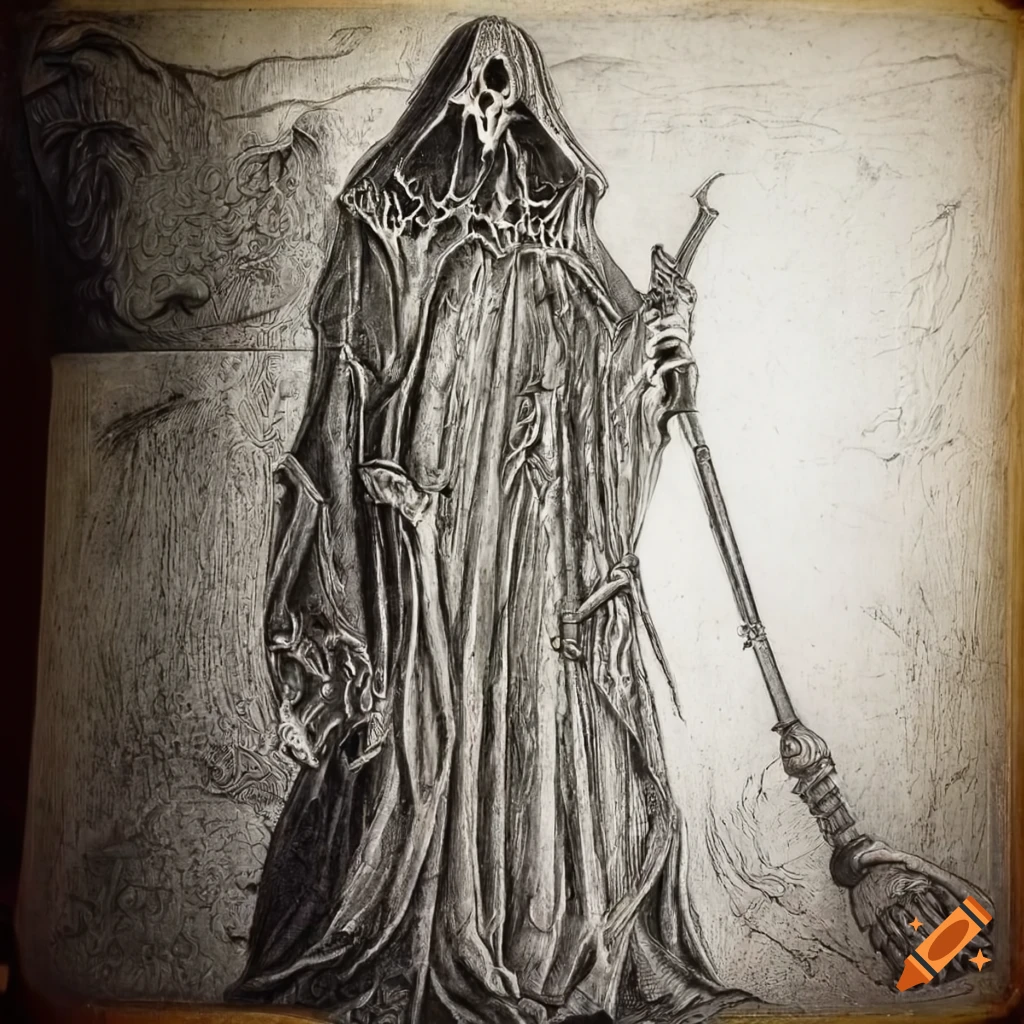 Gothic masterpiece of grim reaper with old-style rifle on Craiyon