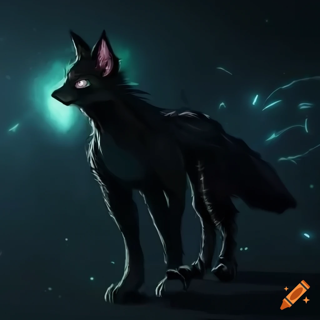 Anthropomorphic black fox with green eyes in stellaris art style on Craiyon