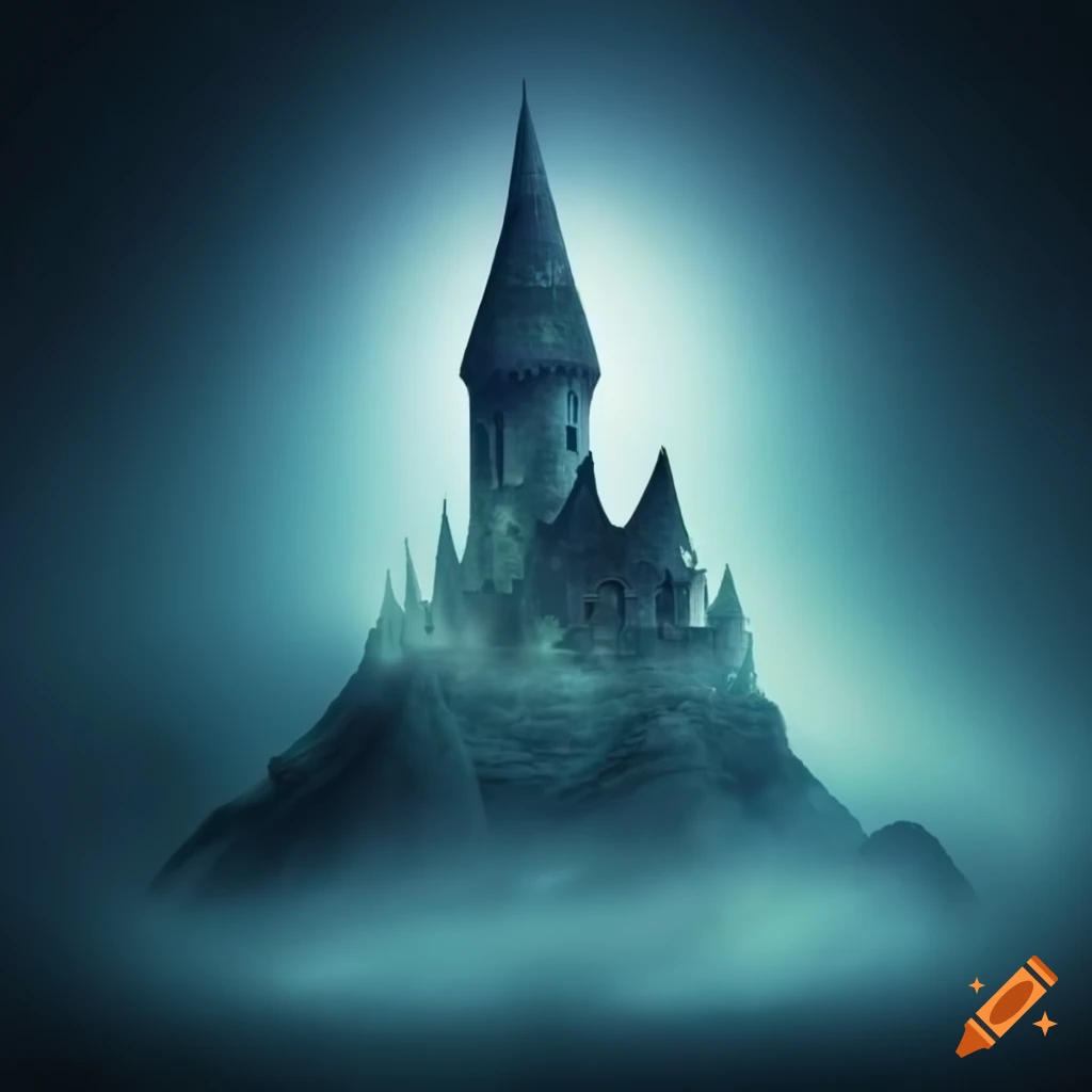 Witches stone castle engulfed in fog on Craiyon