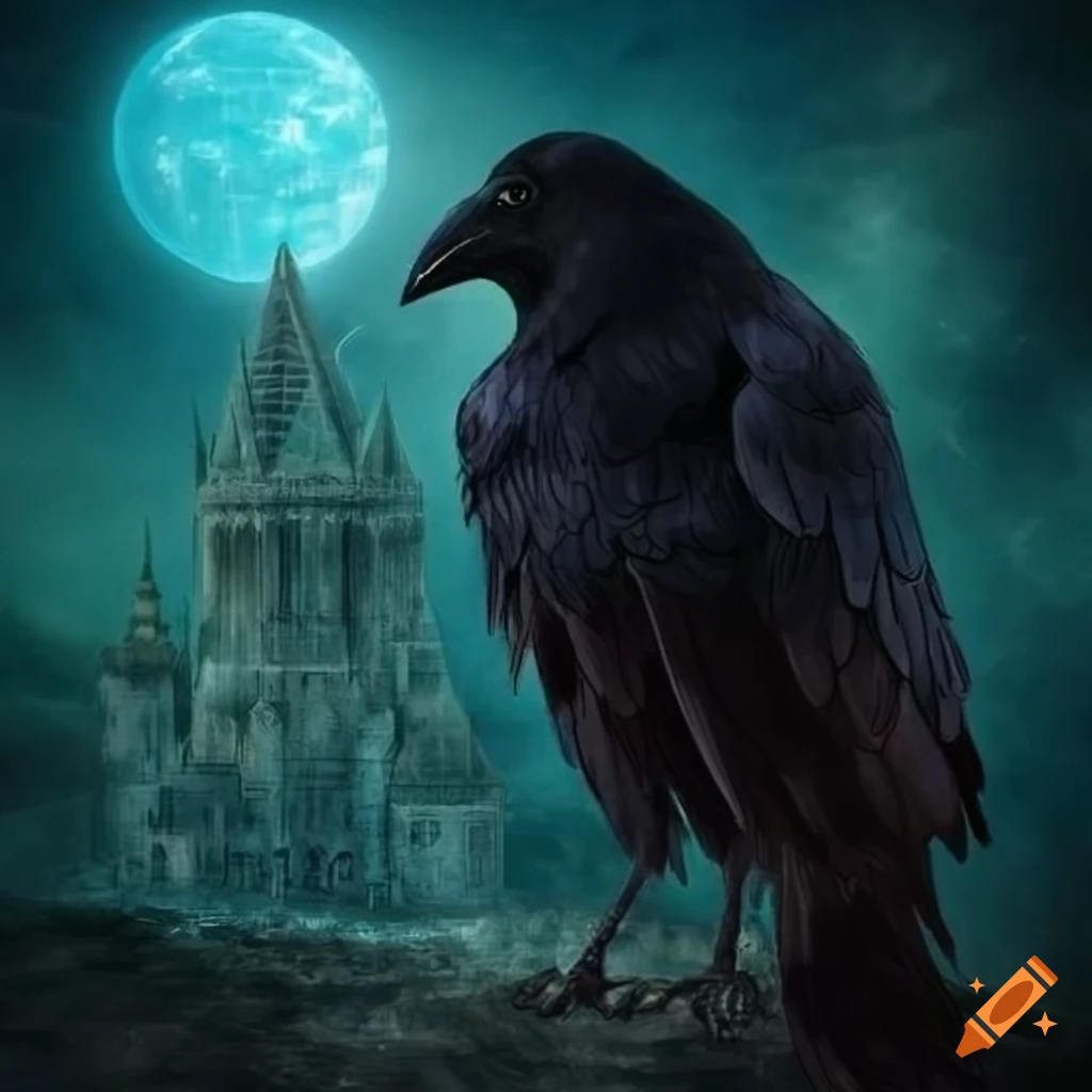 Mystical raven speaking in a fantasy setting on Craiyon