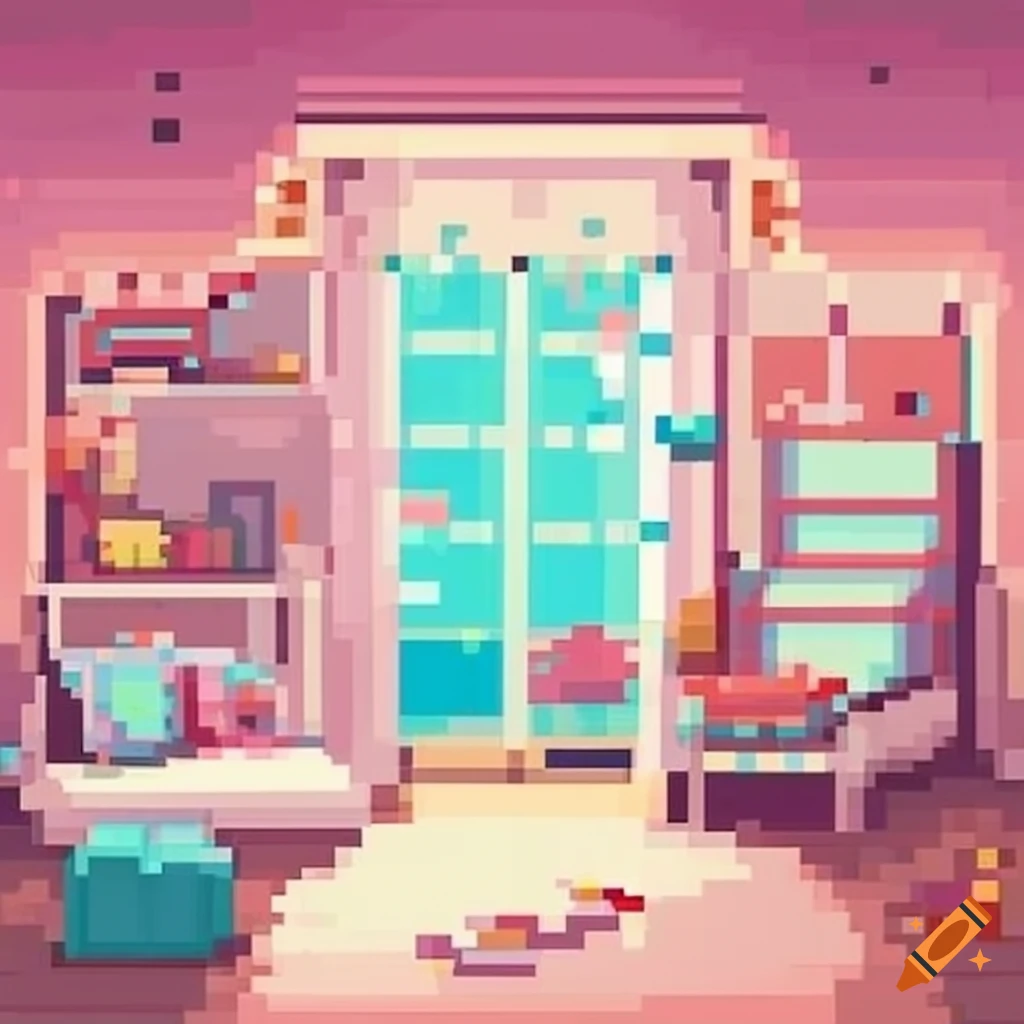 Pixel art of a girl's bedroom on Craiyon
