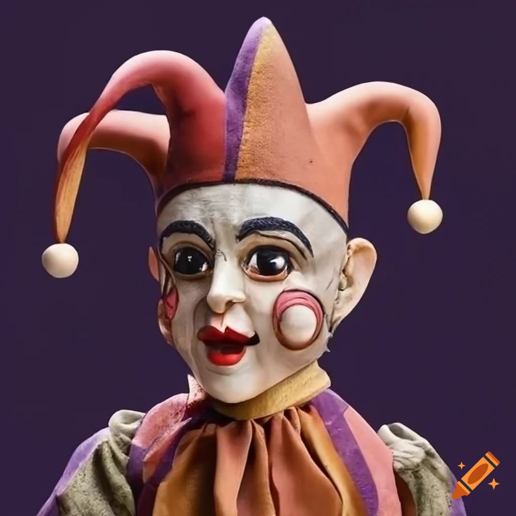Detailed antique jester puppet with intricate design and facial ...