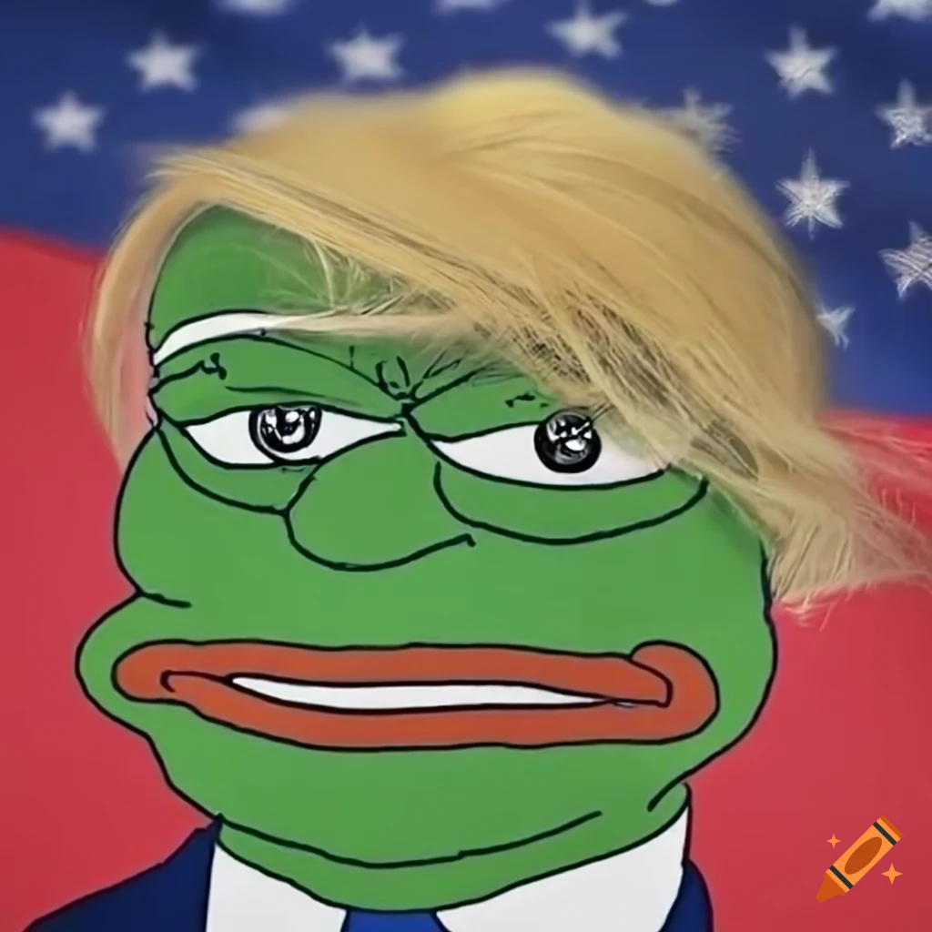 Character as pepe the frog with blond hair on american flag background ...