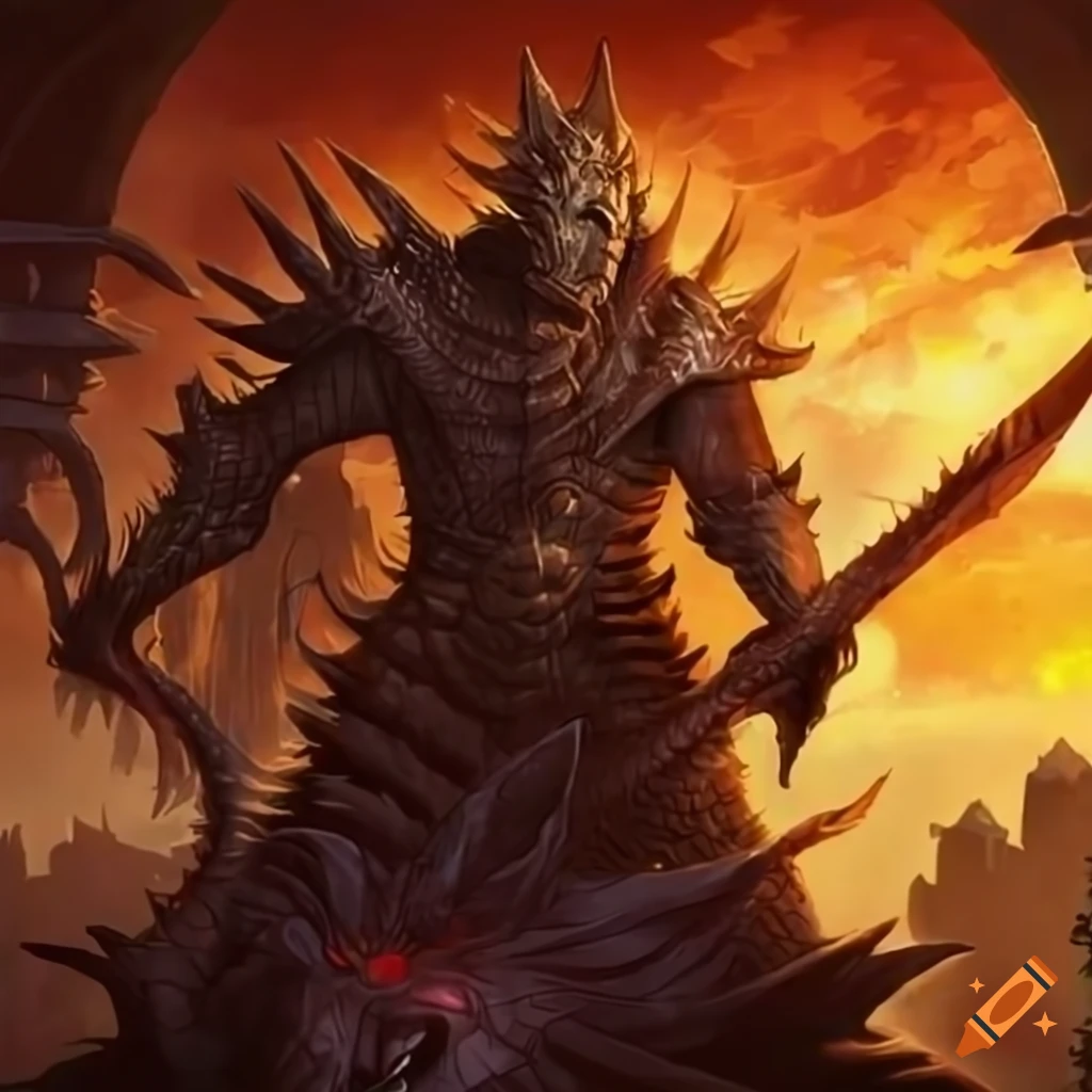 Nalcor the human Tyrant battling a noble dragon in an epic saga on Craiyon