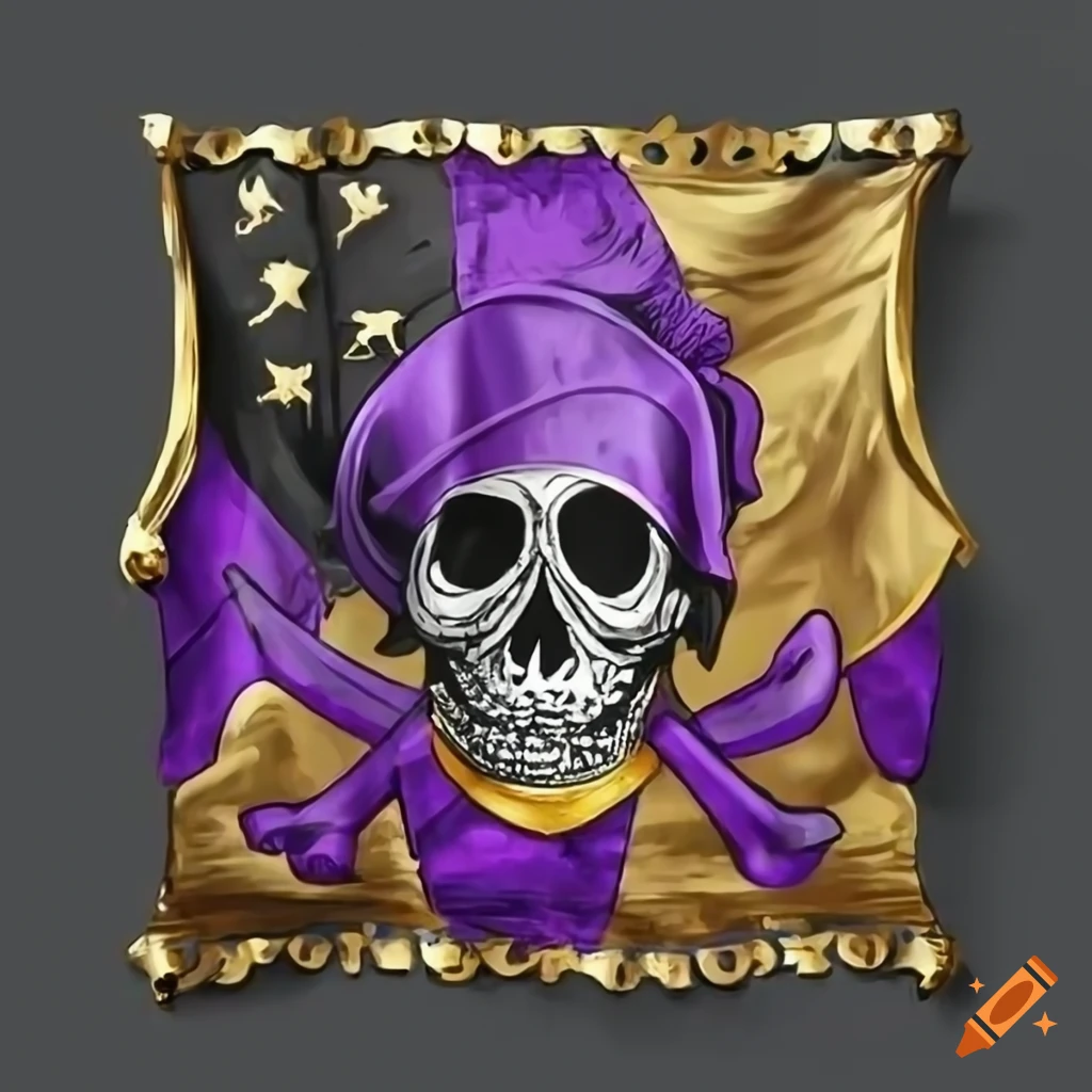 God lord pirate flag with gold, black, and purple colors on Craiyon