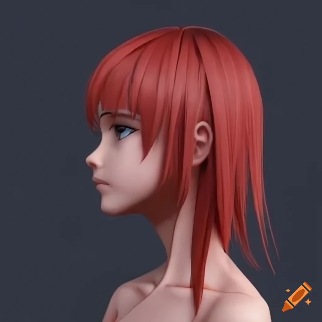 Anime character in detailed 3d realistic style with side and profile ...