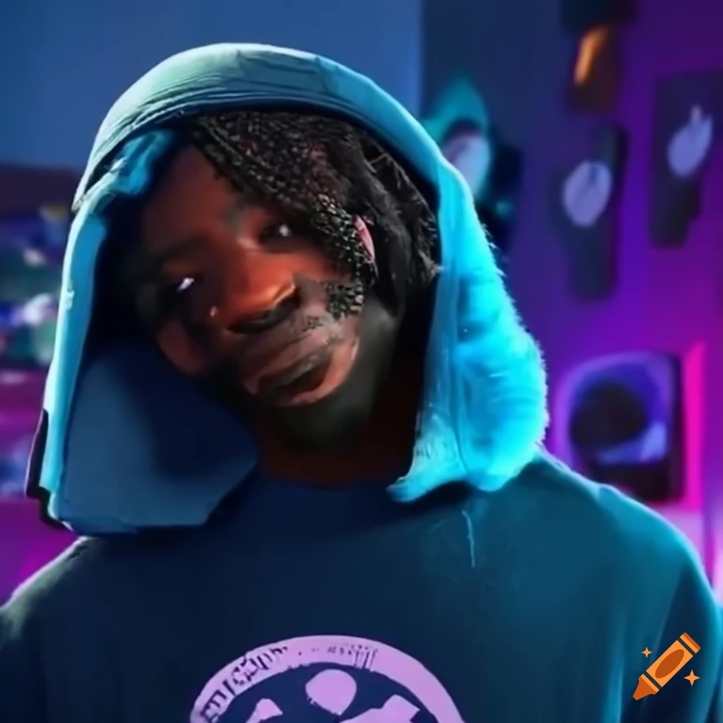 Kai cenat in a blue t-shirt on Craiyon