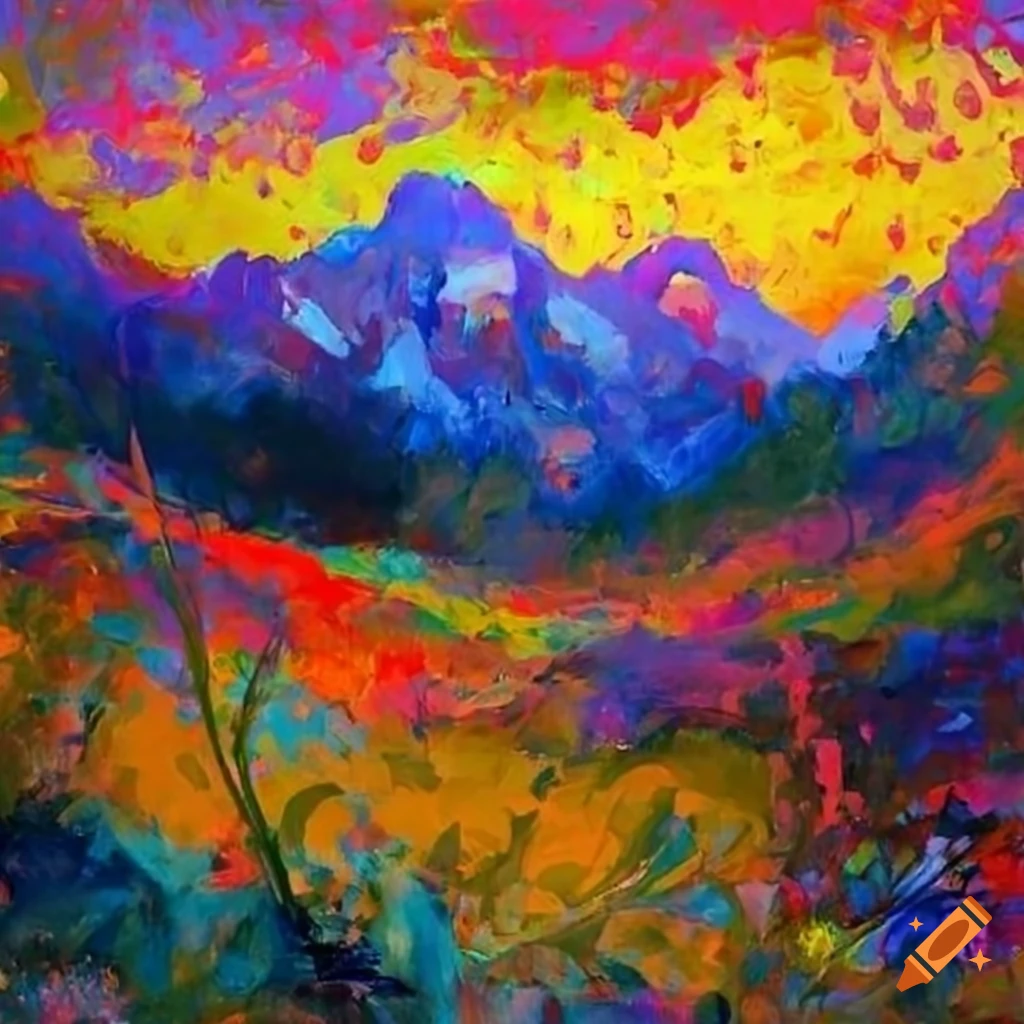 Painting of wildflowers and mountains in 1800s style on Craiyon