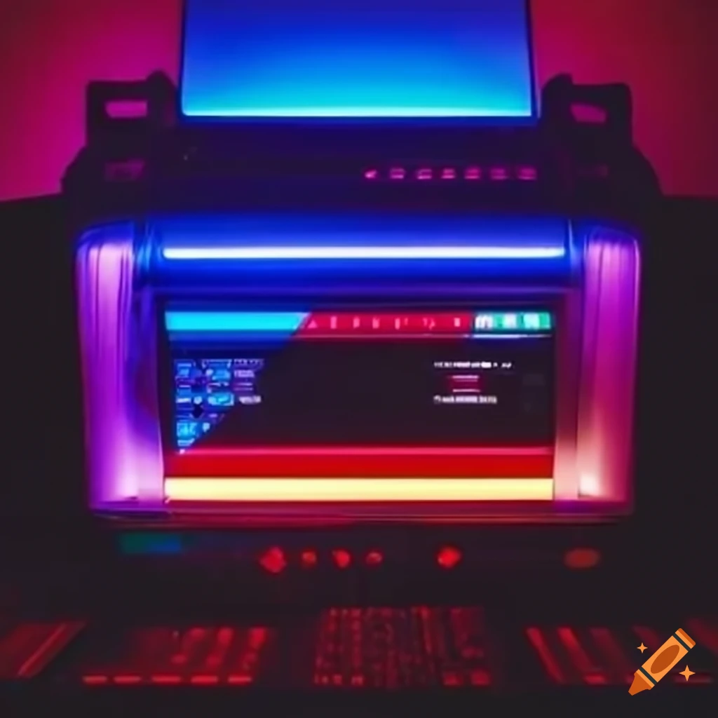 Retro 90s stereo system with colorful segmented display playing music ...