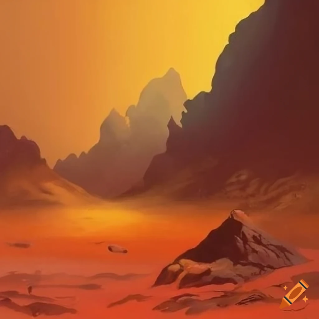 Mars landscape inspired by frazetta's style on Craiyon