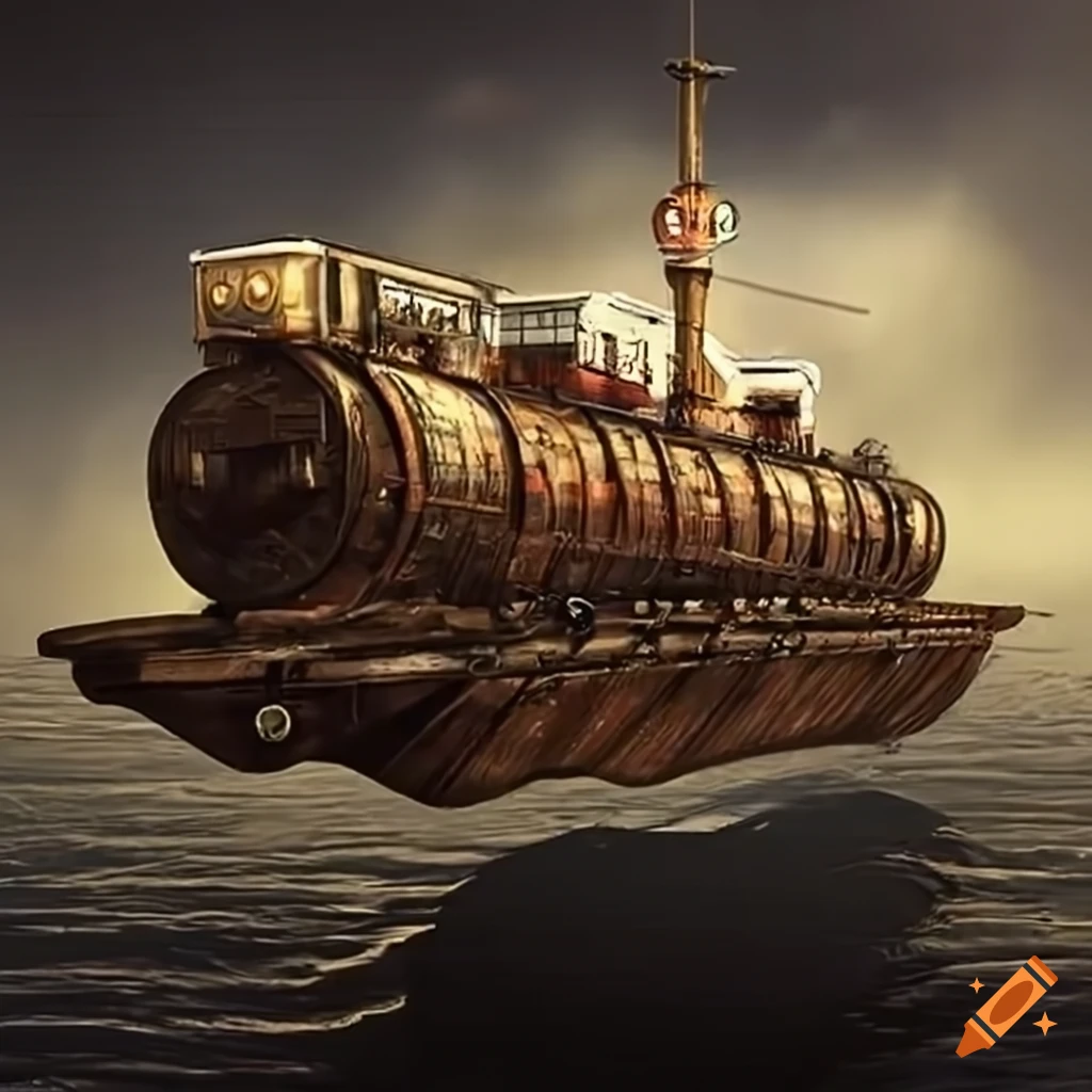 Floating steampunk cargo train on Craiyon