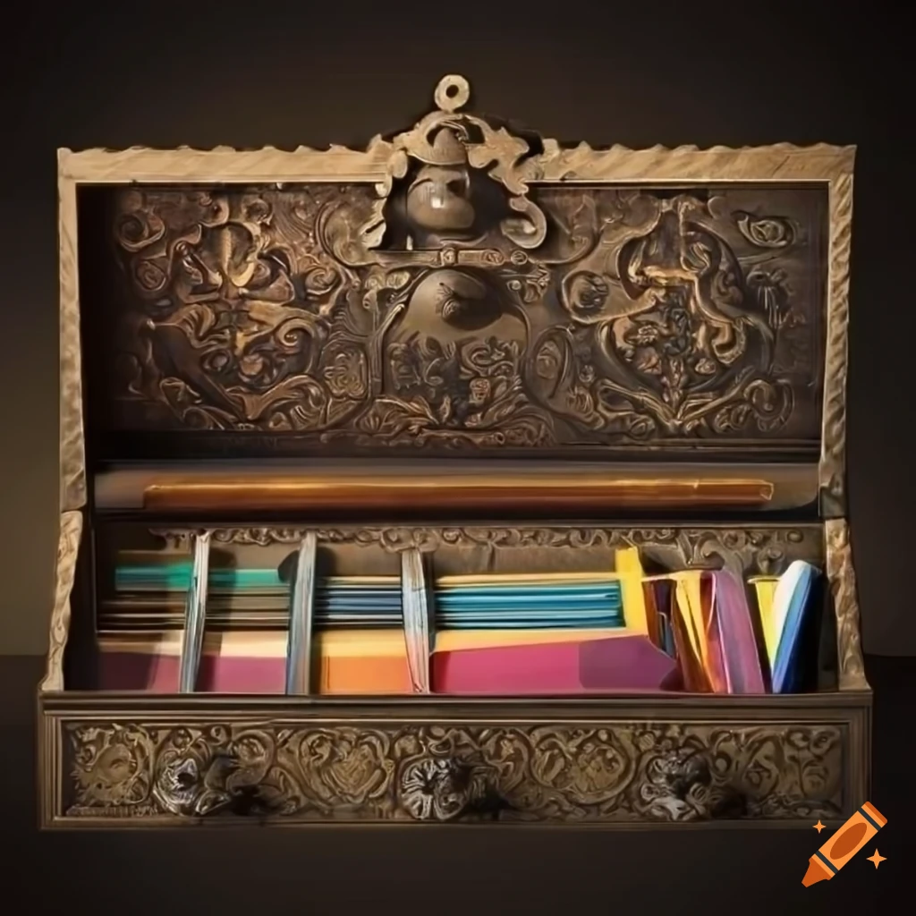 Colorful file folders in a drawer of a bronze file cabinet with a ...