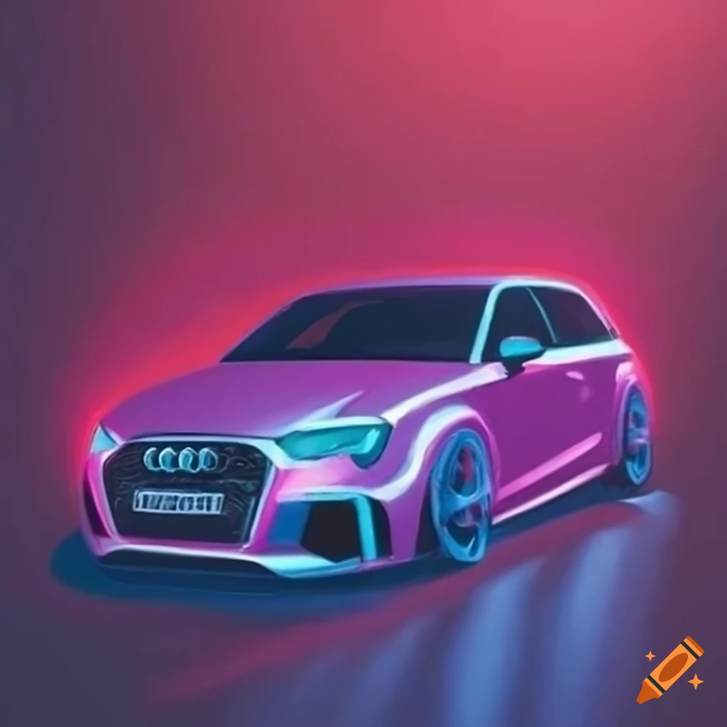 Sleek audi rs3 under neon lights in detailed oil painting on Craiyon