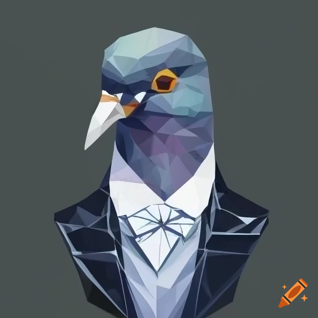 Low-poly pigeon in a tuxedo on Craiyon