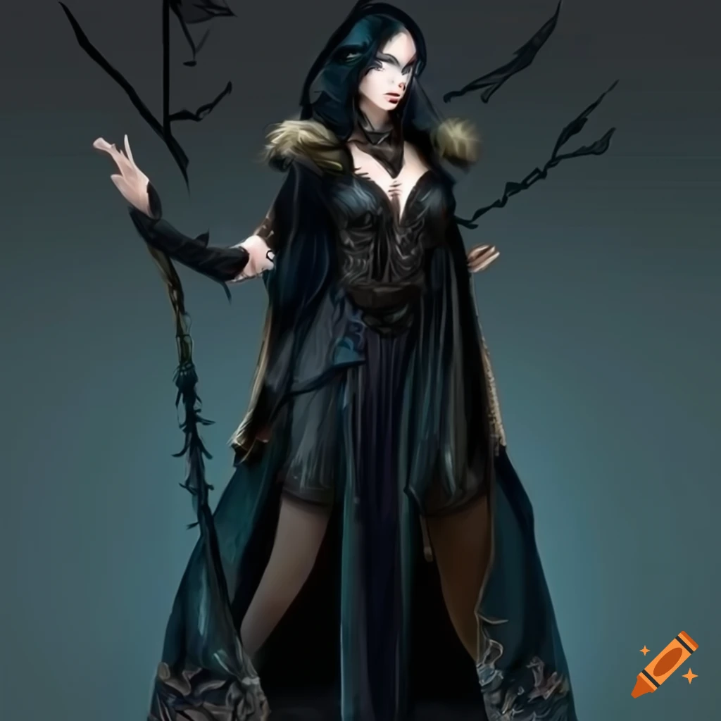 Female high elf wizard in black attire with blue eyes and dark hair on ...
