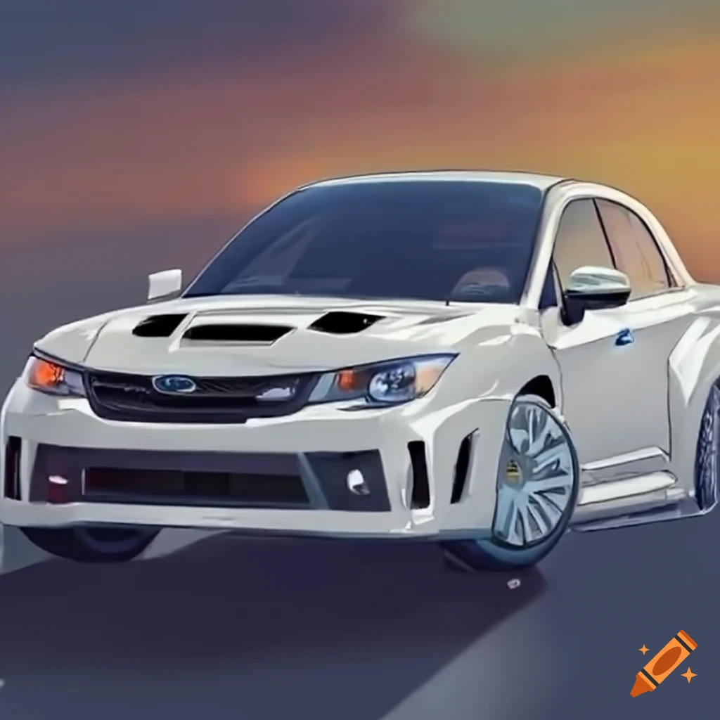 White 2013 wrx in anime style on Craiyon