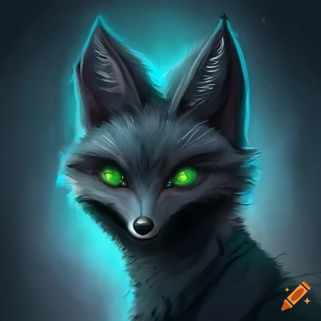 Anthropomorphic black fox with green eyes in stellaris art style on Craiyon