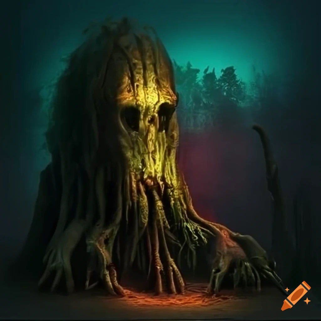 Scary swamp in a polished science fiction setting with dim lighting on ...