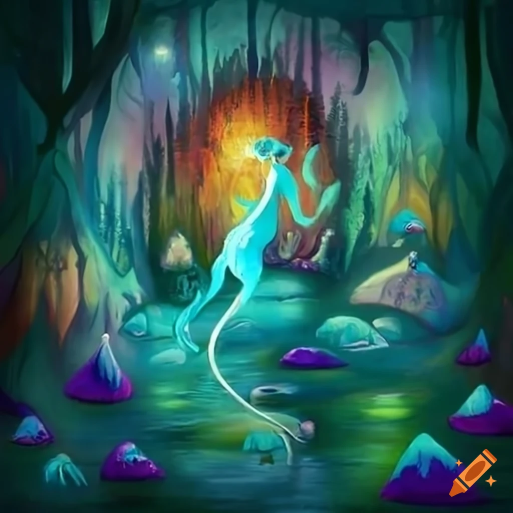 Enchanted forest scene with fairy and Labrador, enhanced with magical ...