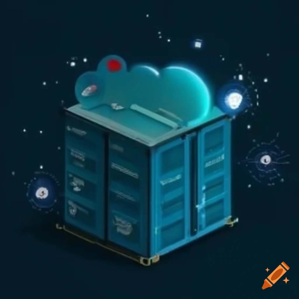 Office with cloud solutions, archives, containers, and backup data on Craiyon