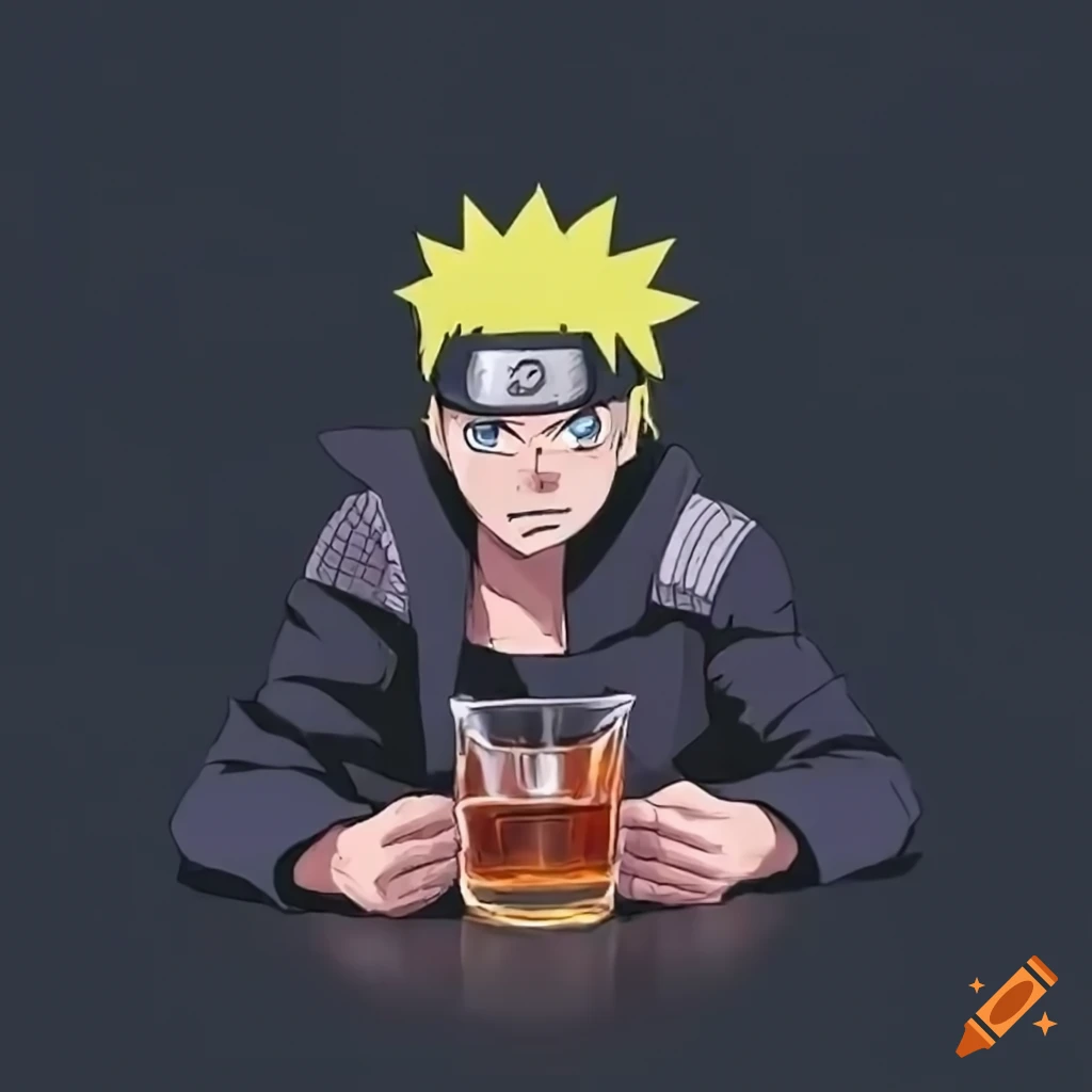 Naruto enjoying a quiet moment with a glass of whiskey on Craiyon
