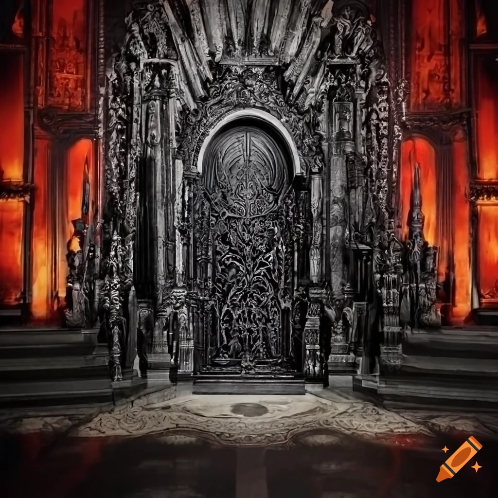 Dark throne room with black banners and cool lighting on Craiyon