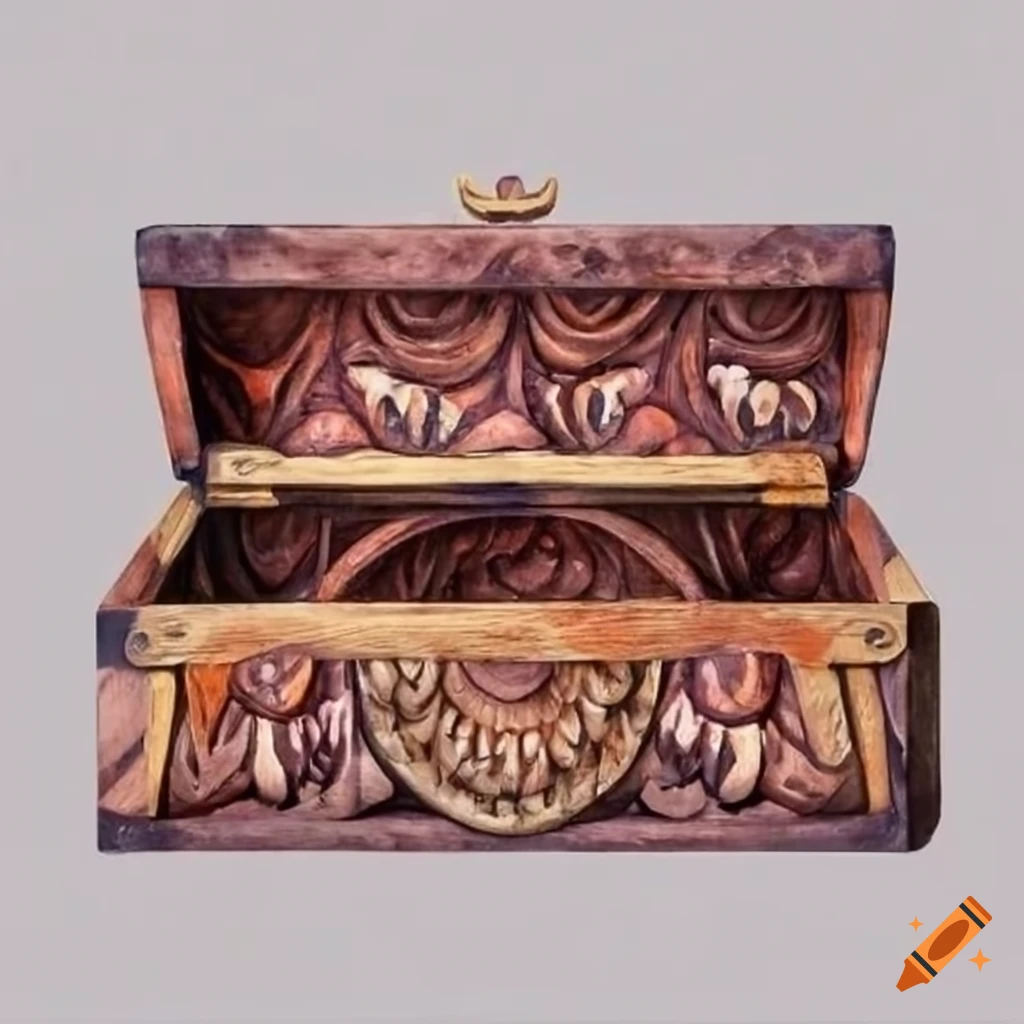 Wooden box with decorative tooth carvings on Craiyon