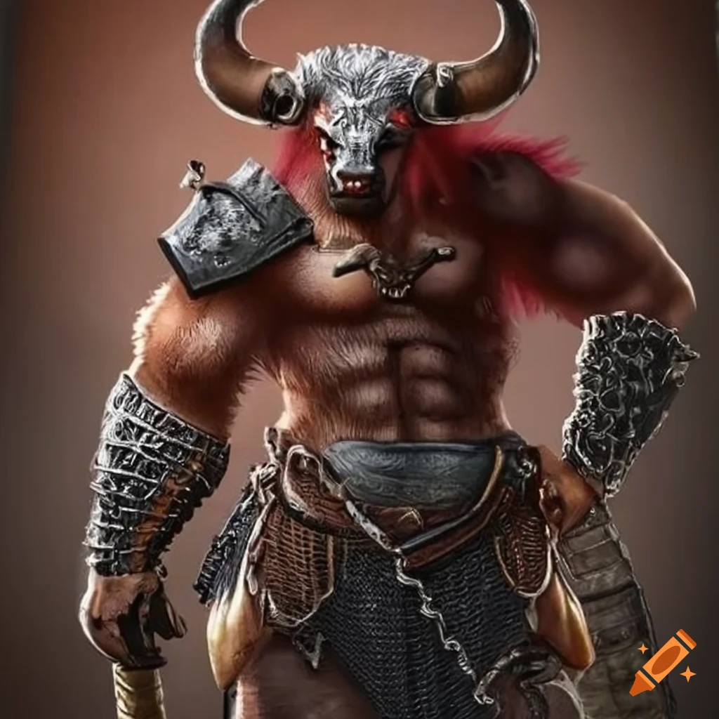 Minotaur in chain mail armor with battle axe on Craiyon