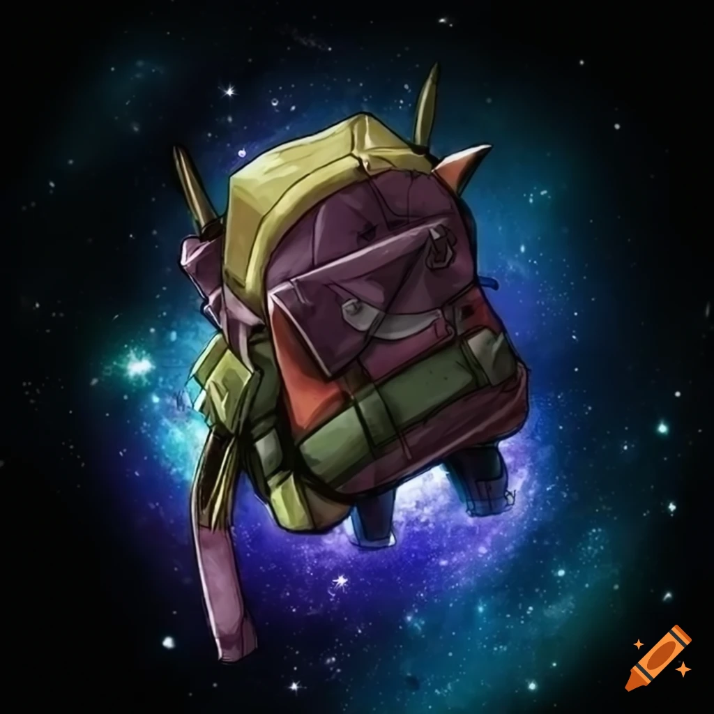 Explorer backpack in outer space on a yugioh art card on Craiyon