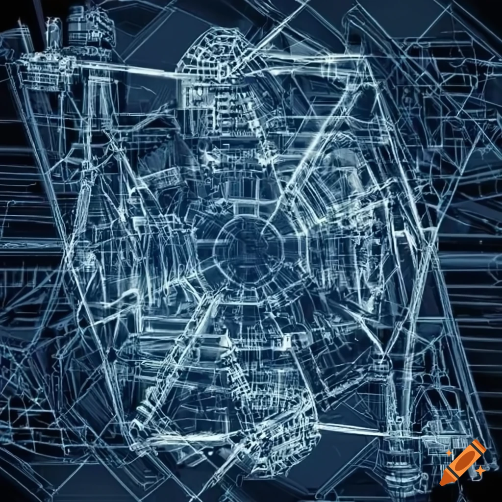 Detailed spider engineering blueprint with x-ray and scifi elements on ...