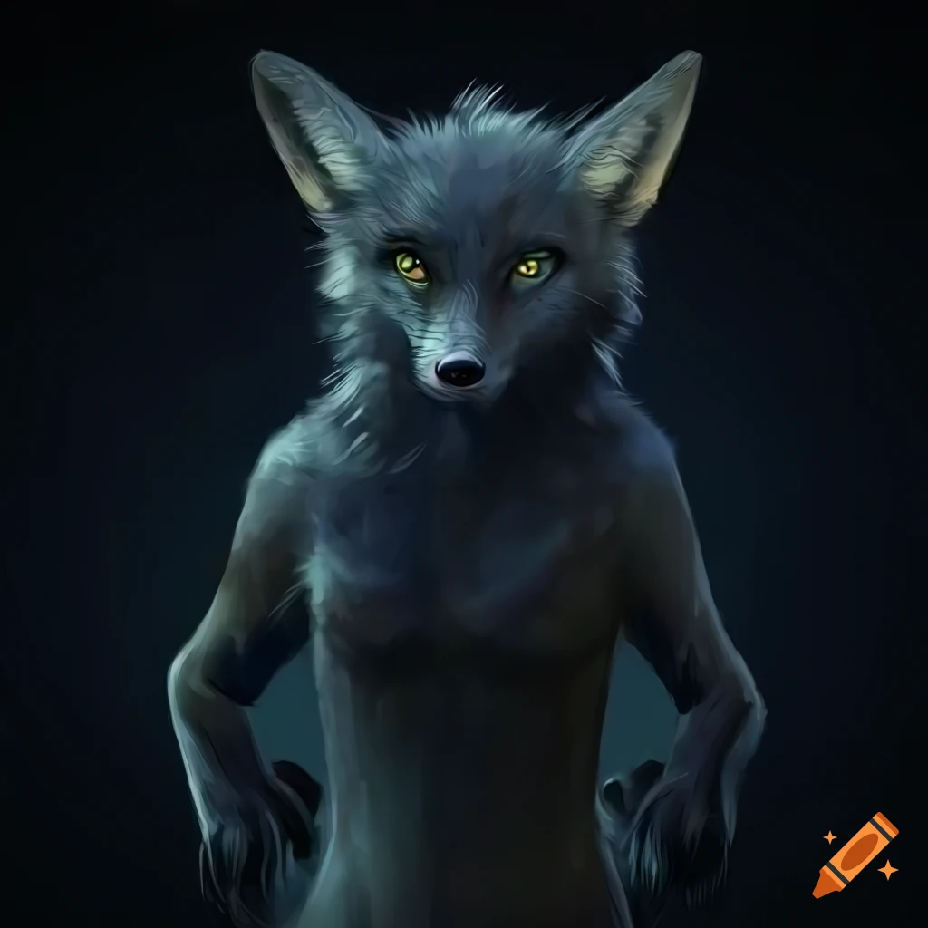 Full body anthropomorphic black fox with green eyes in Stellaris art ...