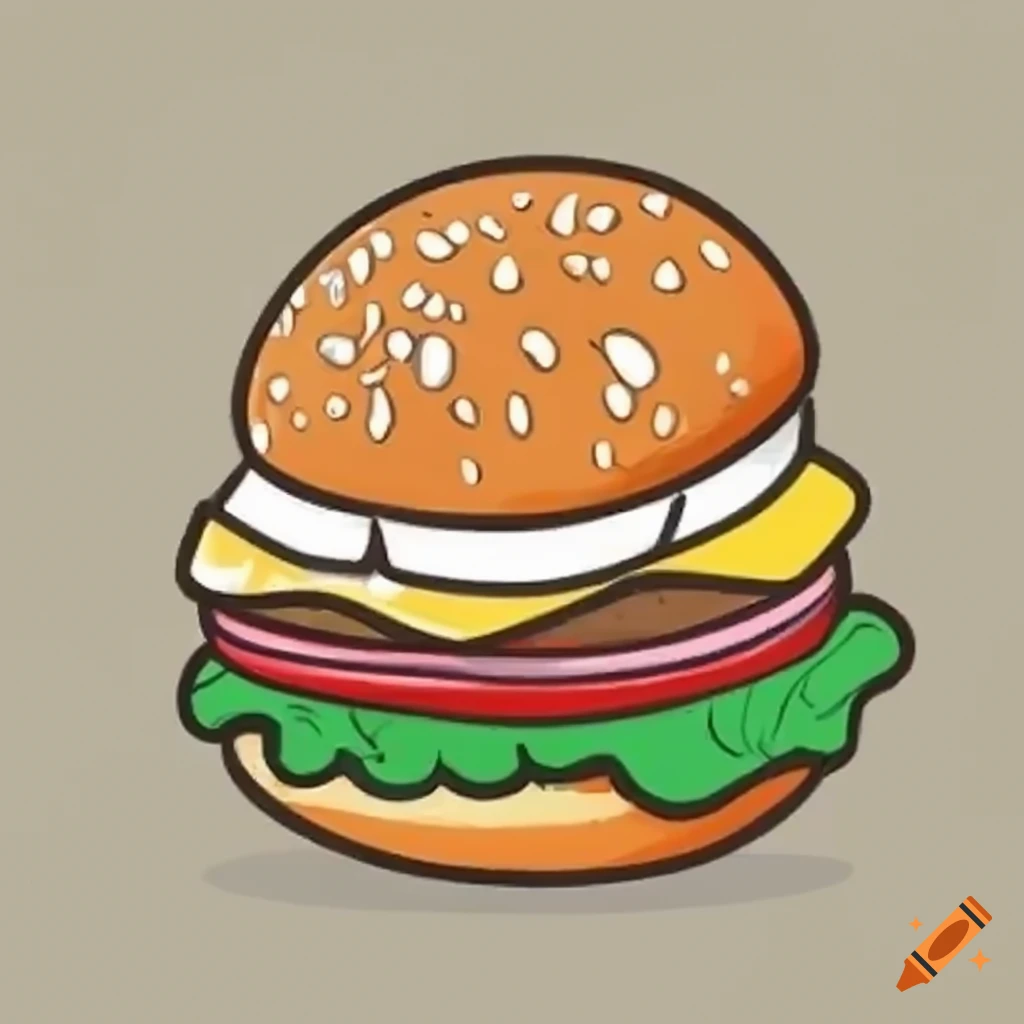 Burger man depicted in detailed black and white logo on Craiyon