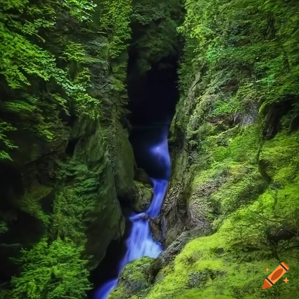 Ravine with tall trees and vines hanging down on Craiyon