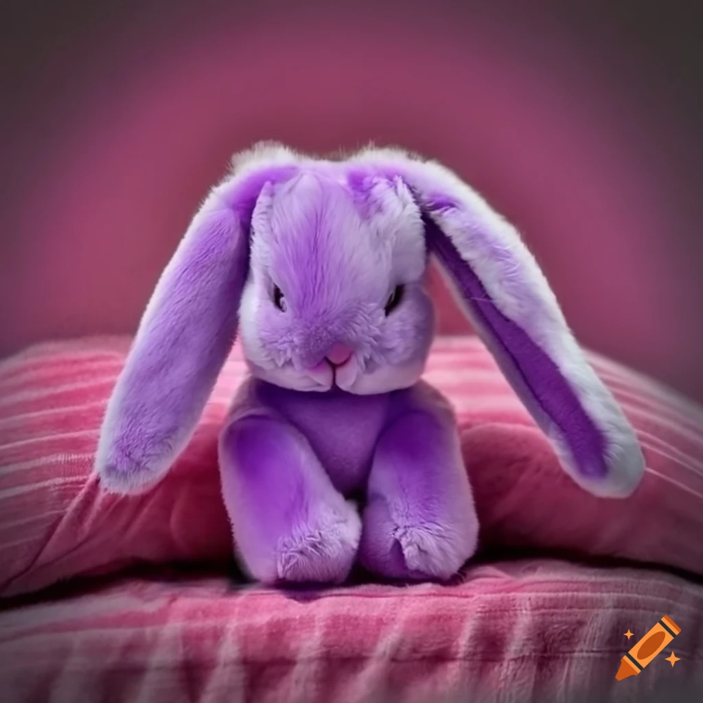 Violet plush bunny on a pink pillow on Craiyon